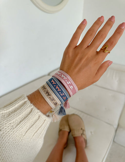 Pink WWJD Embroidered Bracelet | WWJD Bracelets | Elevated Faith