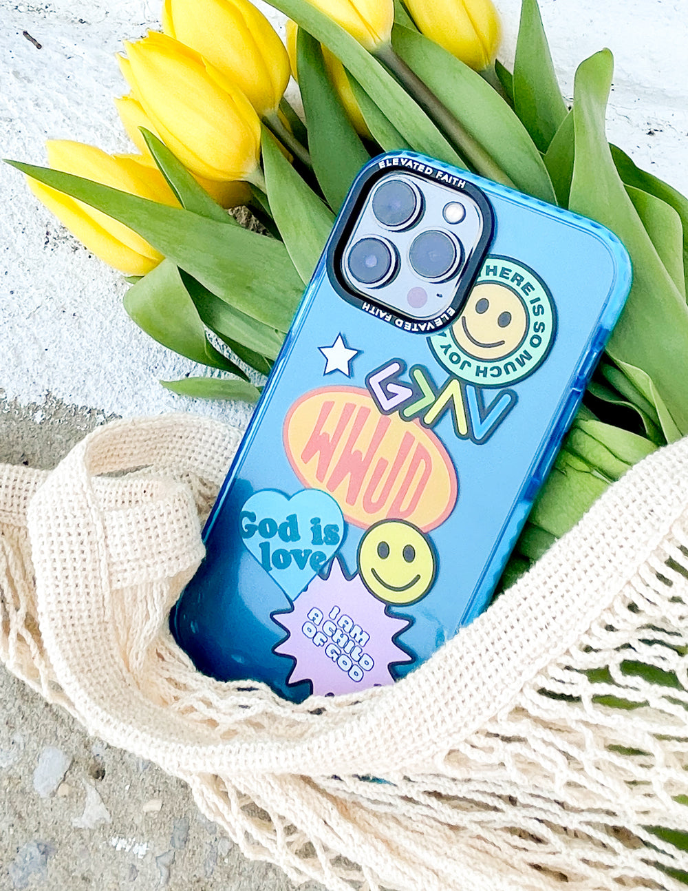 Blue Sticker Collage Phone Case | Elevated Faith