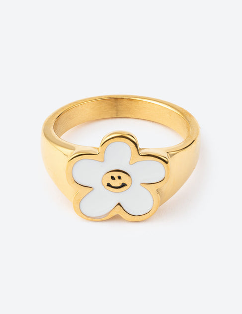 White Smiley Flower Ring | Christian Rings | Elevated Faith